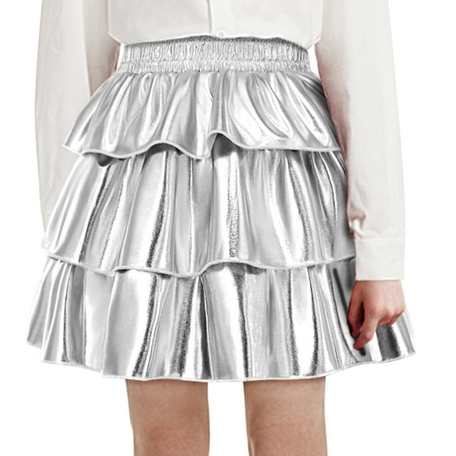 A-Line Metallic Skirt for Girls Tween Sparkle Shiny Scooter Skirts 3 ...