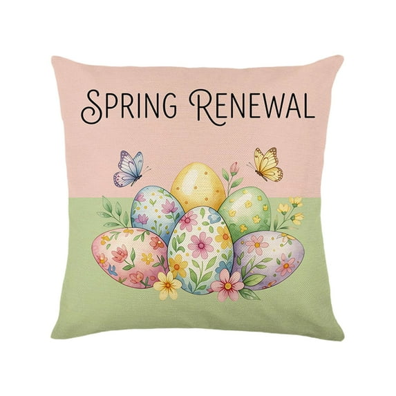 A Linen Easter Holiday Pillow Case Cover With Spring Theme Print For ...