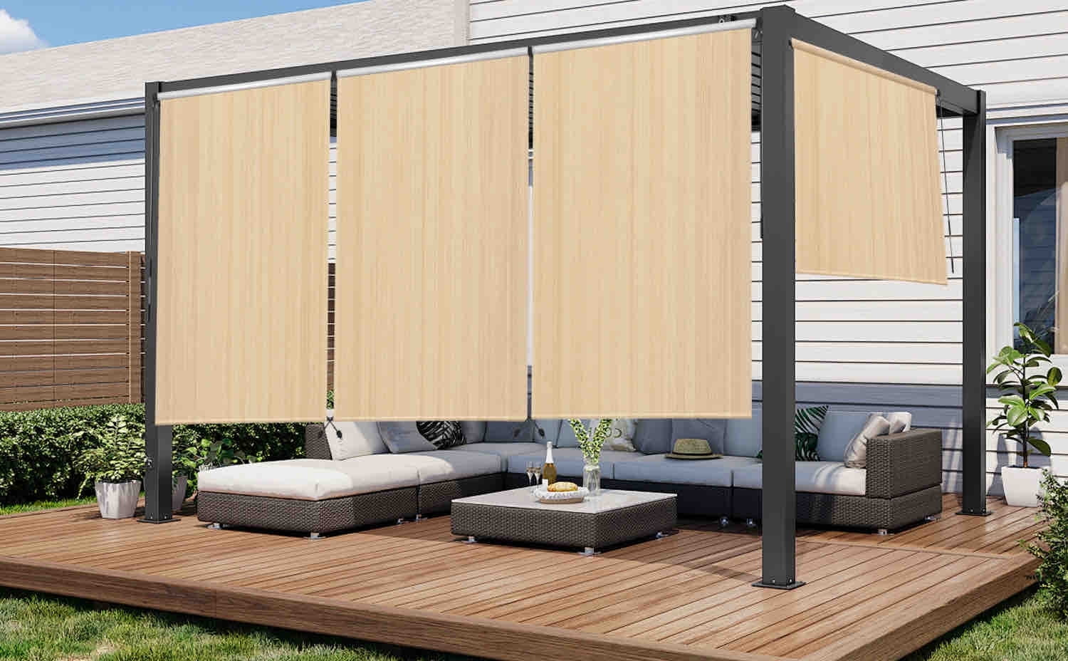 A-Lion 4' W x 6' H Cordless Beige Roller Sun Shade, Porch - Walmart.com