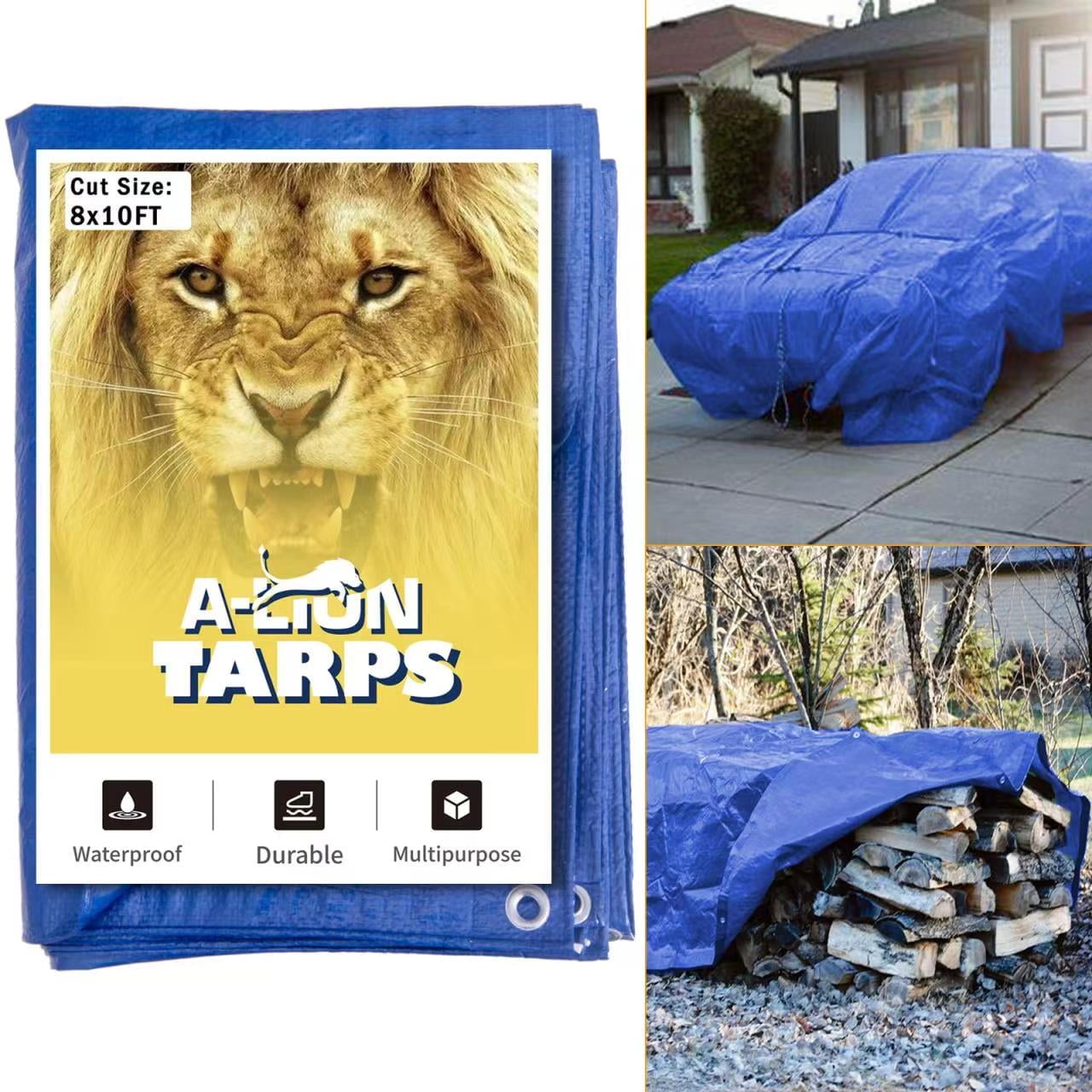 A Lion Blue Tarpaulin 8ft x 12ft, 5 Mil Thickness Standard Duty Rip and ...