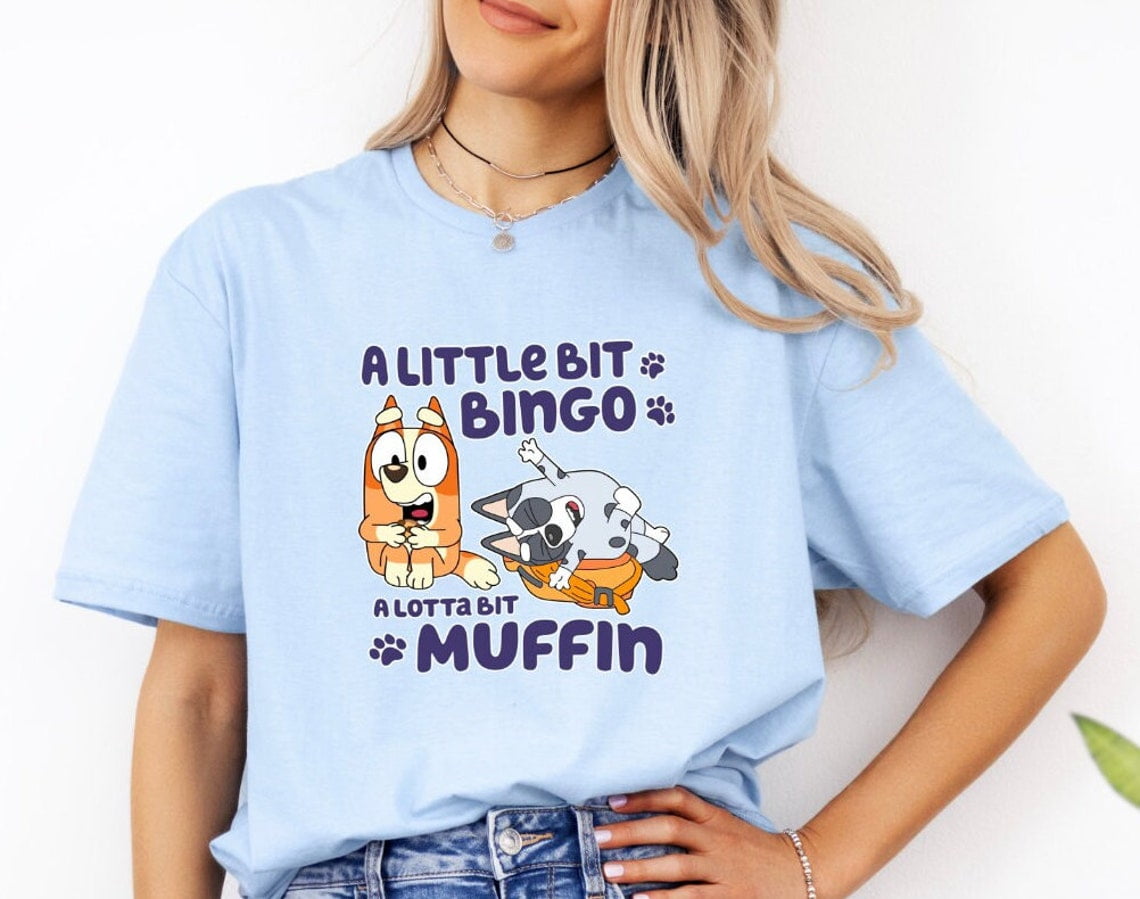 A Little Bit Bingo A Lotta Bit Muffin Bluey Shirt, Cartoon Bluey Kids ...
