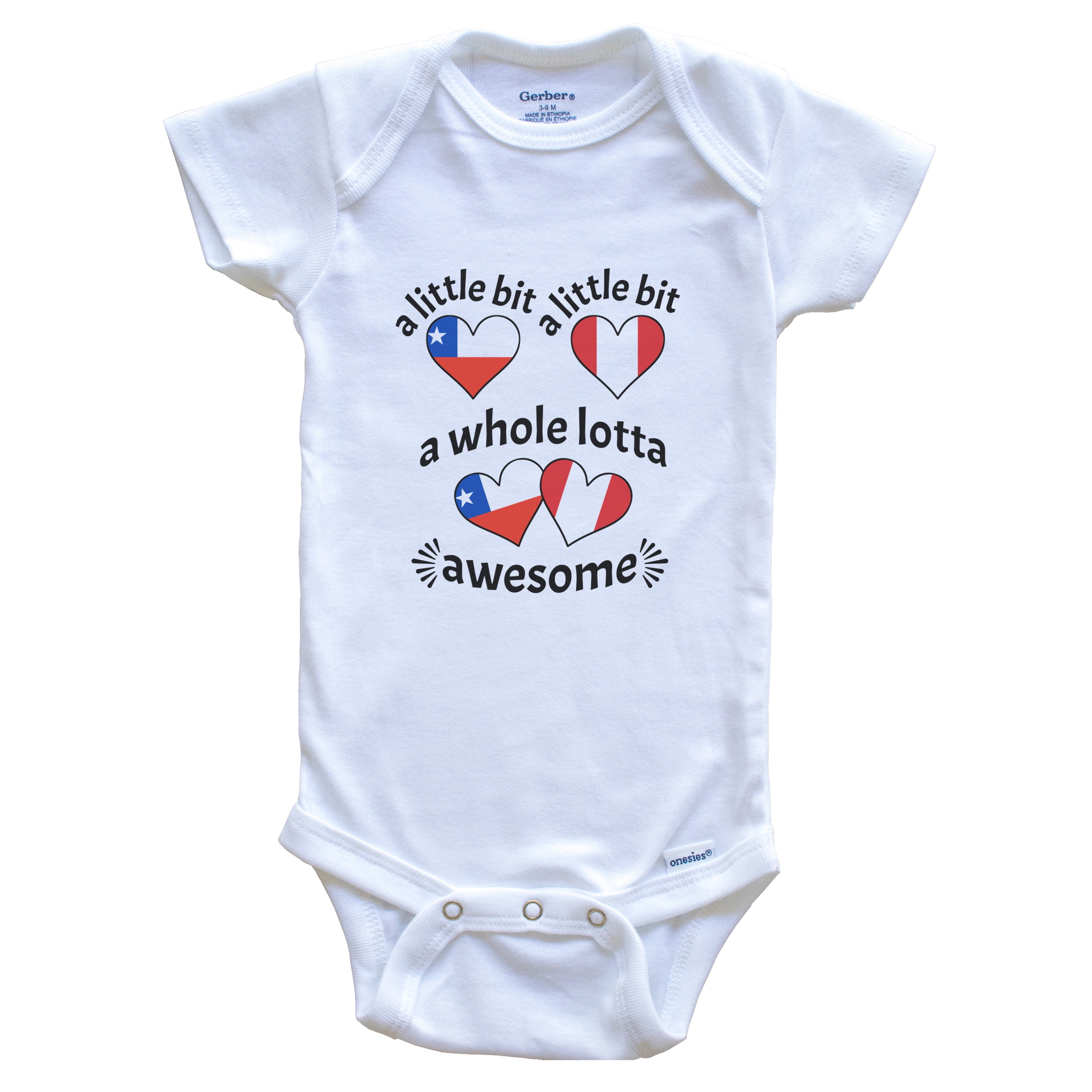 A Little Bit Chilean Peruvian Chile Peru Heart Flags Baby Bodysuit, 0-3 ...