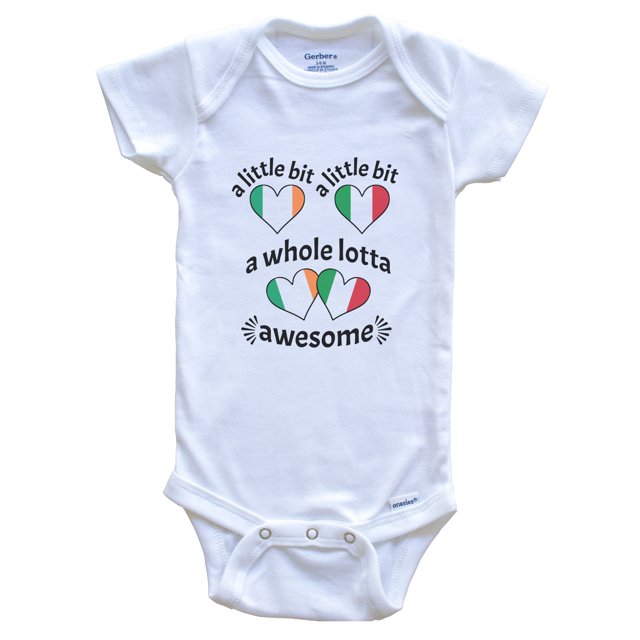 A Little Bit Irish Italian Ireland Italy Heart Flags Baby Bodysuit, 3-6 ...