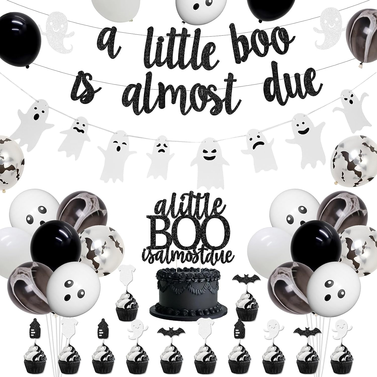 A Little Boo is Almost Due Baby Shower Decoration Black White Halloween ...