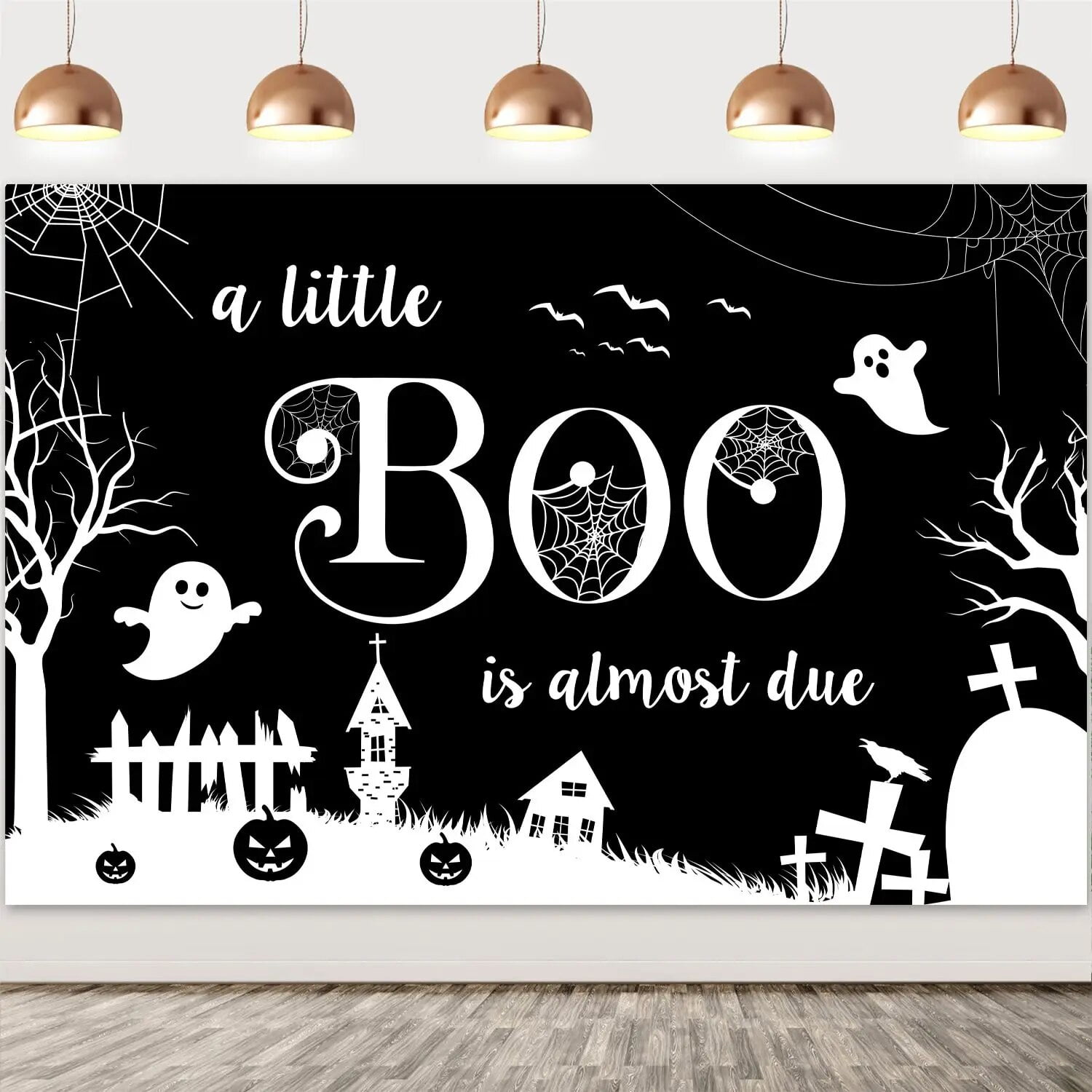 A Little Boo Is Almost Due Backdrop Halloween Baby Shower Decorations ...