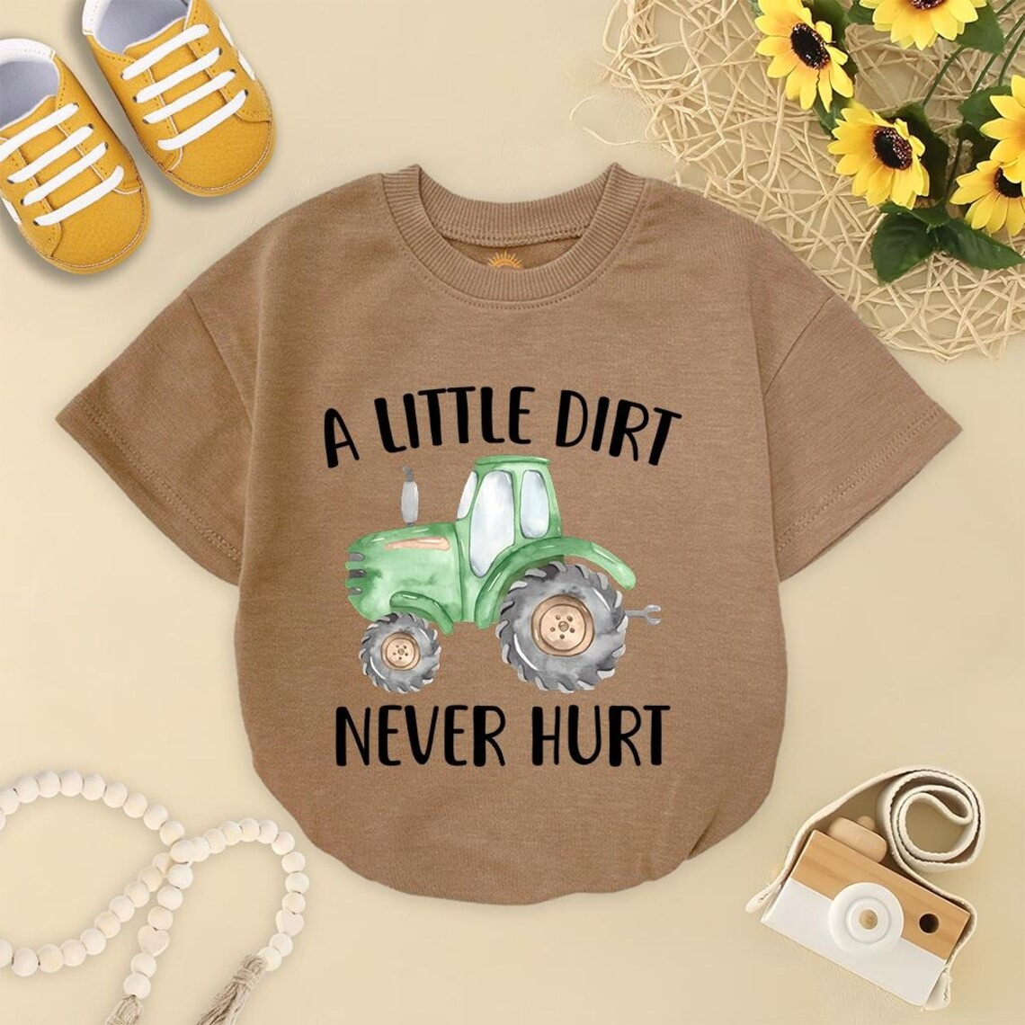 A Little Dirt Never Hurt Baby Romper Short Sleeves, Farm Tractor Baby ...
