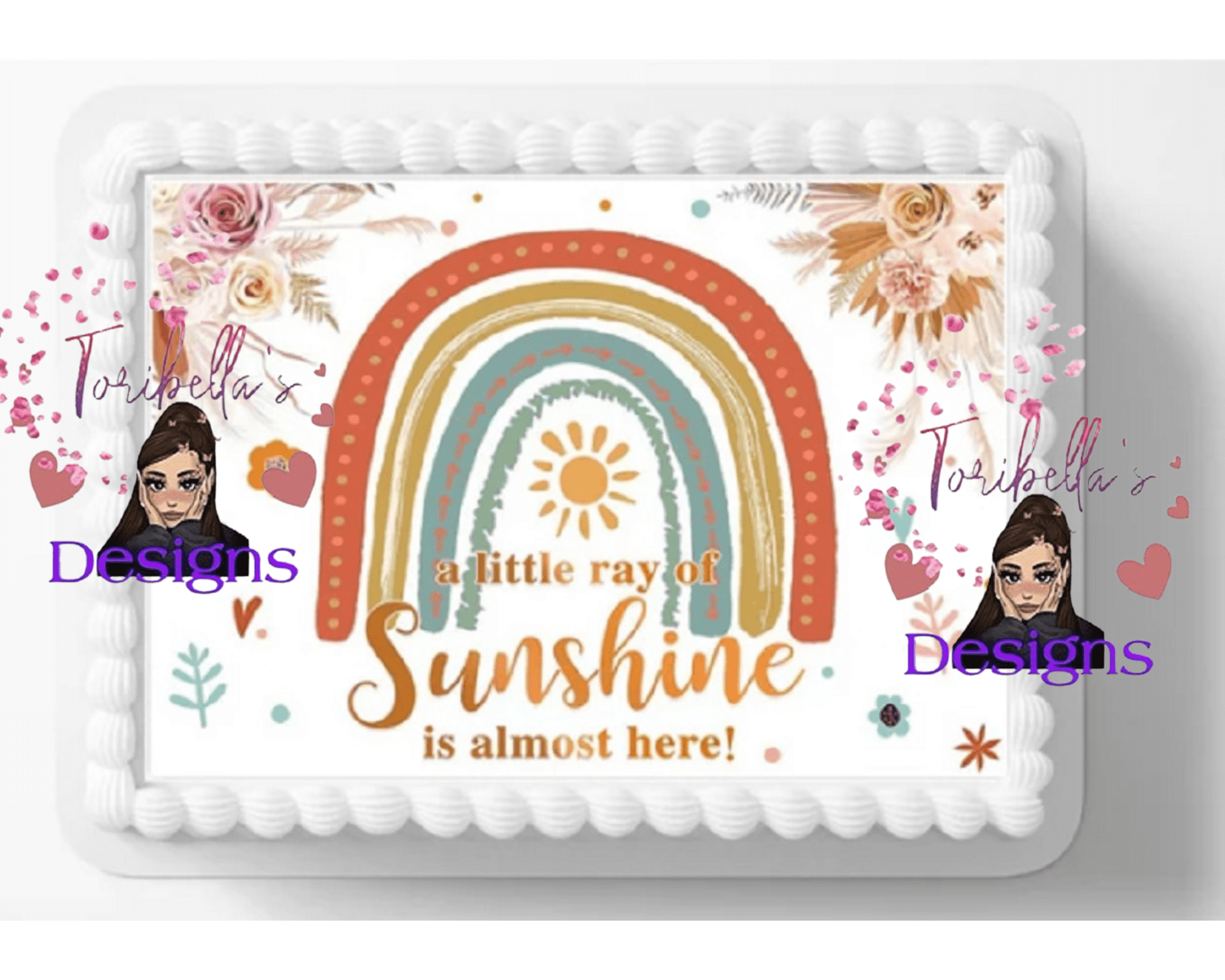 Boho Rainbow Edible Image Baby Shower Cake Topper, 1/4 to 1/2 Sheet ...