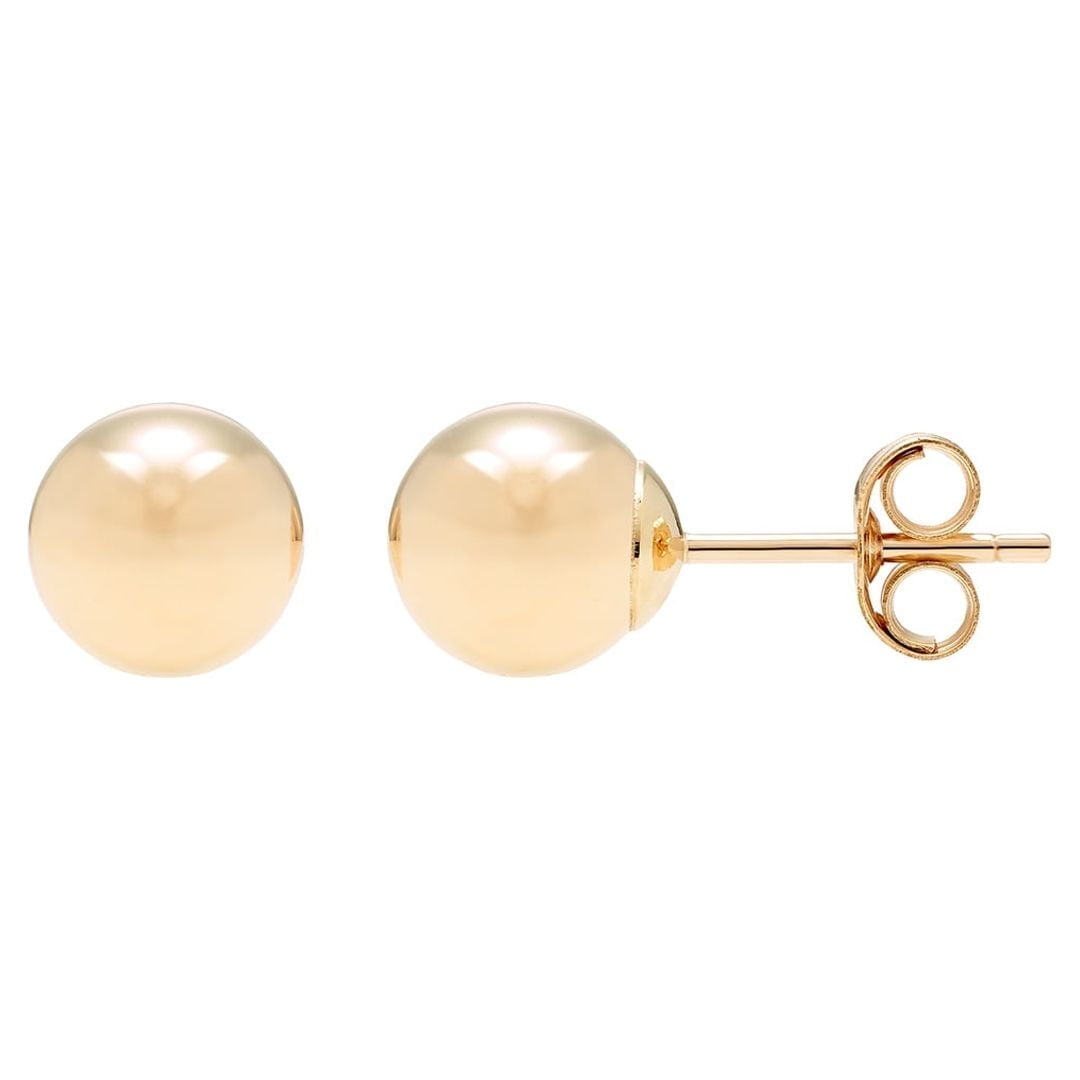 A&M 14K Yellow Gold Ball Stud Earrings for Women, Lightweight Push-Back ...