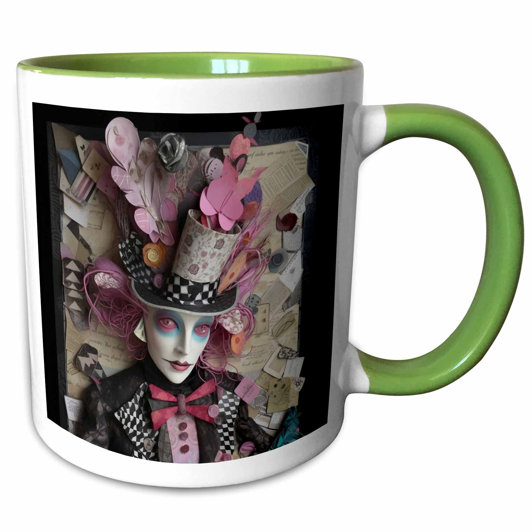 3drose, a Mad Hatter in Pink and Black, 15oz Two-tone Green Mug ...