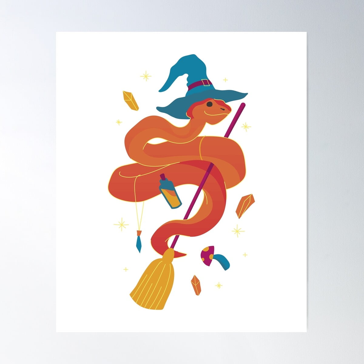 A Magical Snake On A Broom Poster Wall Art, Modern Wall Decor For ...