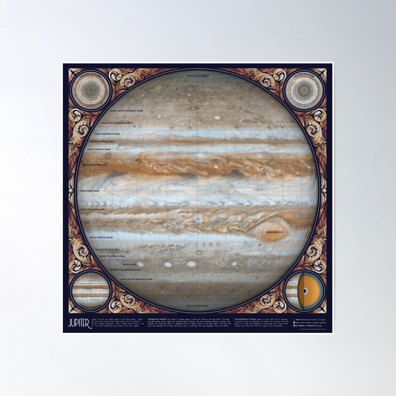 A Map Of Jupiter Poster Wall Art, Modern Wall Decor, 24x24 UNFRAMED ...