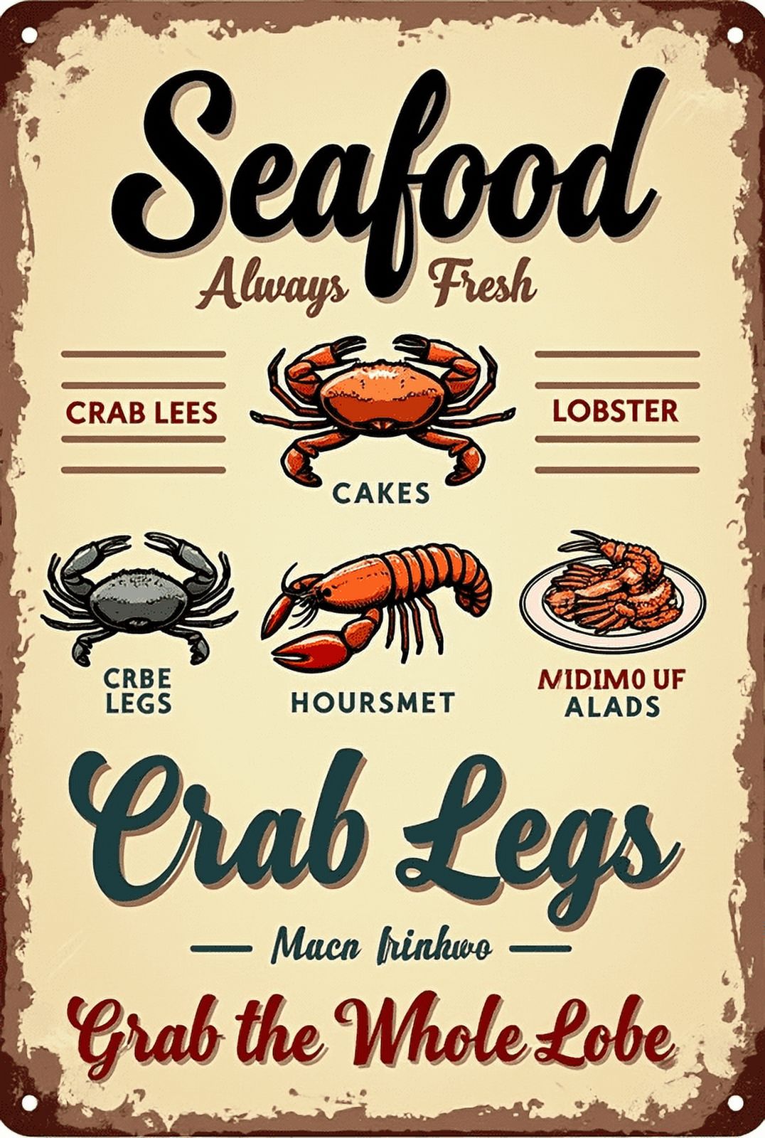 A Metal Sign With A Crab Design On Italuminum Tin Sign Metal ...