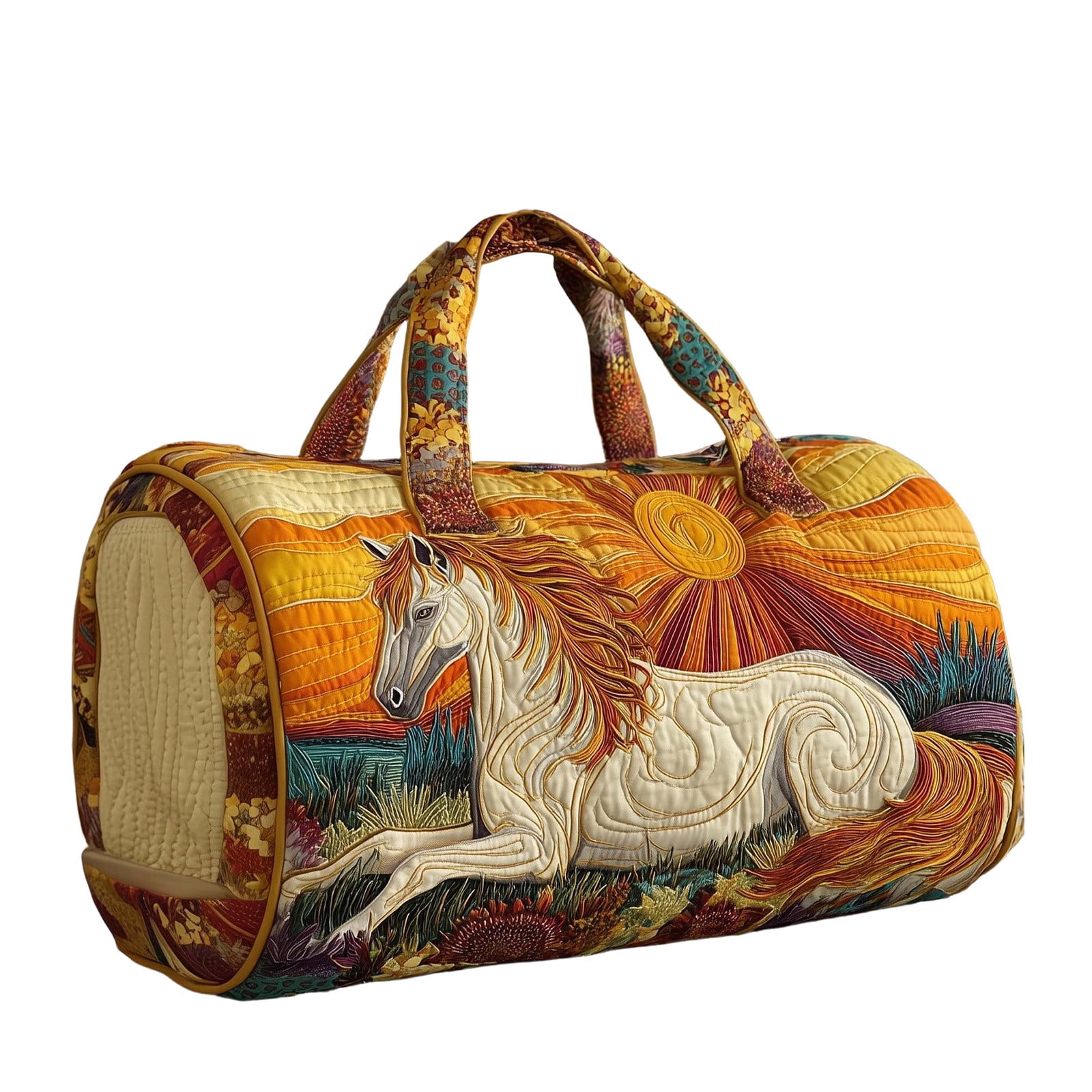 A Mid Size Quilted Travel Bag Horse Pattern Polyester Fabric With ...