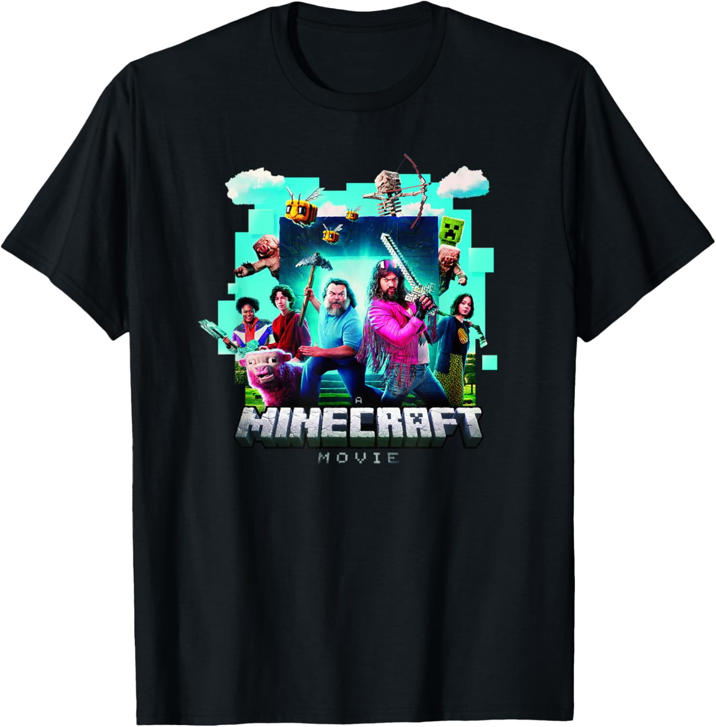A Minecraft Movie Adventure Gang Main Characters Group Shot T-Shirt ...