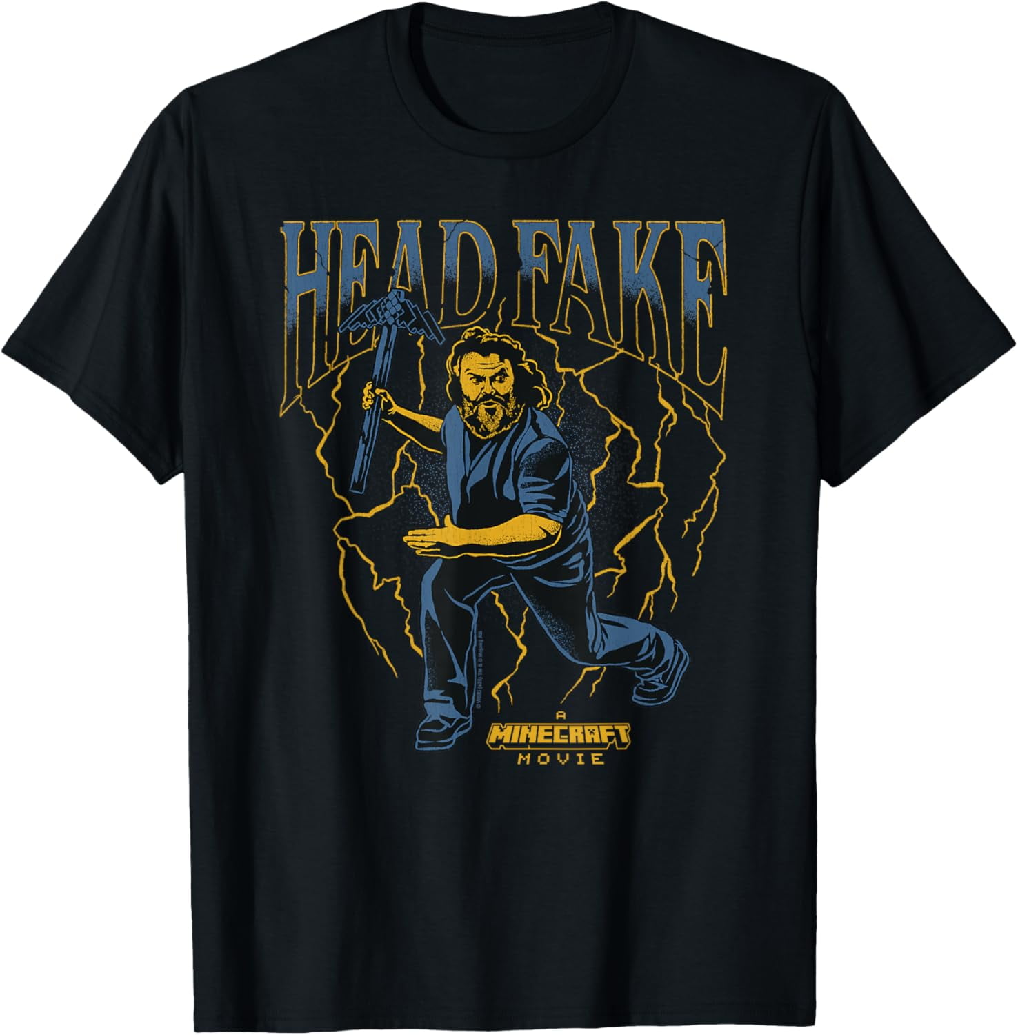 A Minecraft Movie Head Fake Steve Thunder And Metal Portrait T-Shirt ...