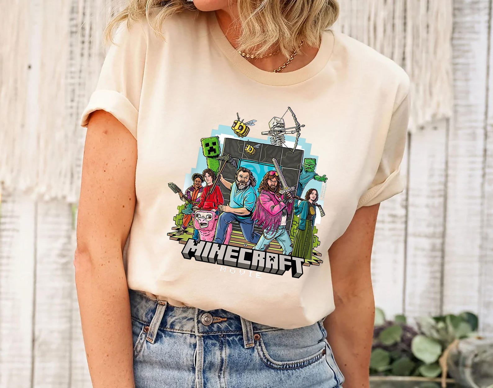 A Minecraft Movie Main Characters Group Shot Cartoon Style T-Shirt ...
