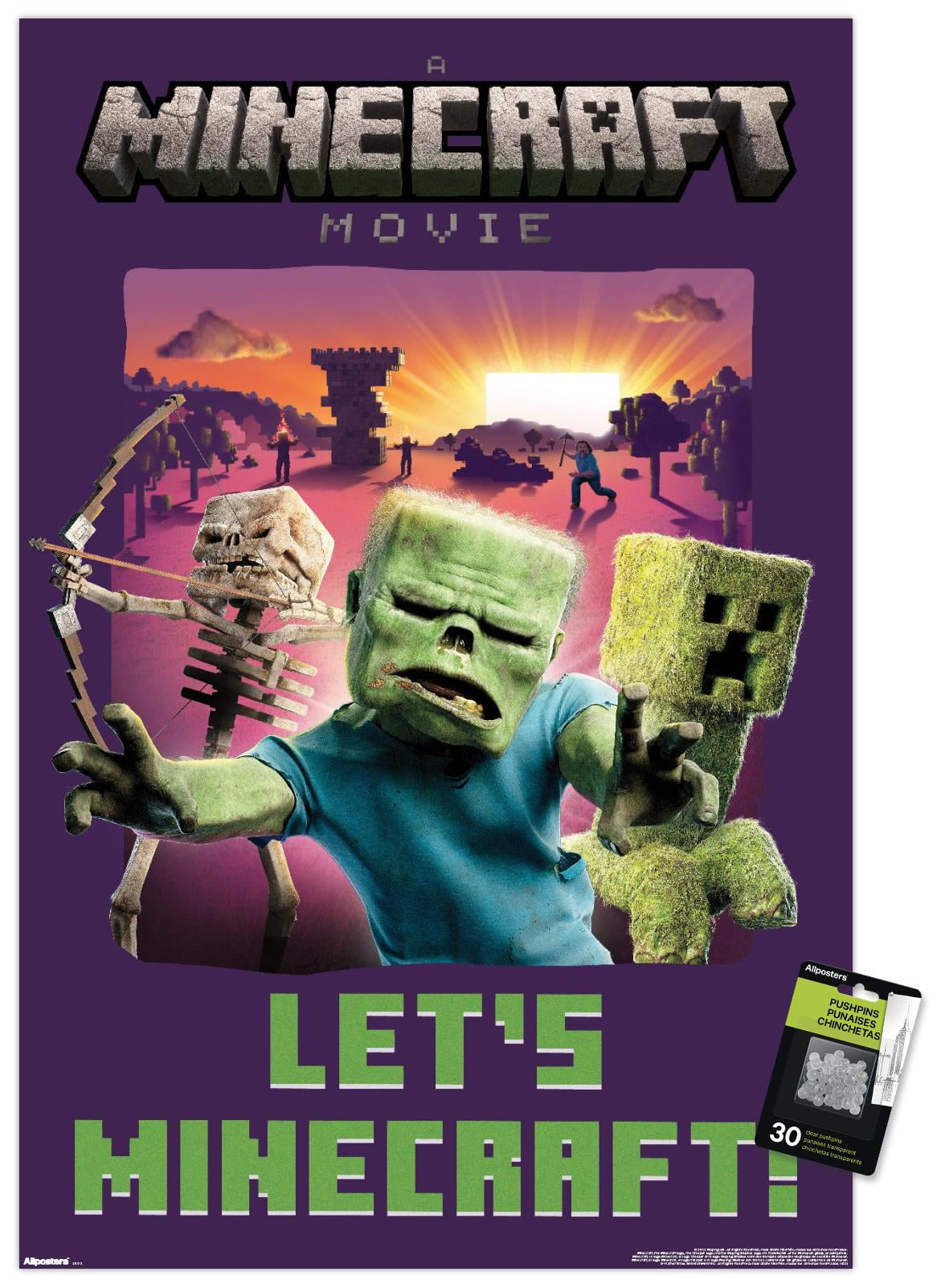 A Minecraft Movie - Zombie, Creeper, Skeleton Wall Poster with Push ...