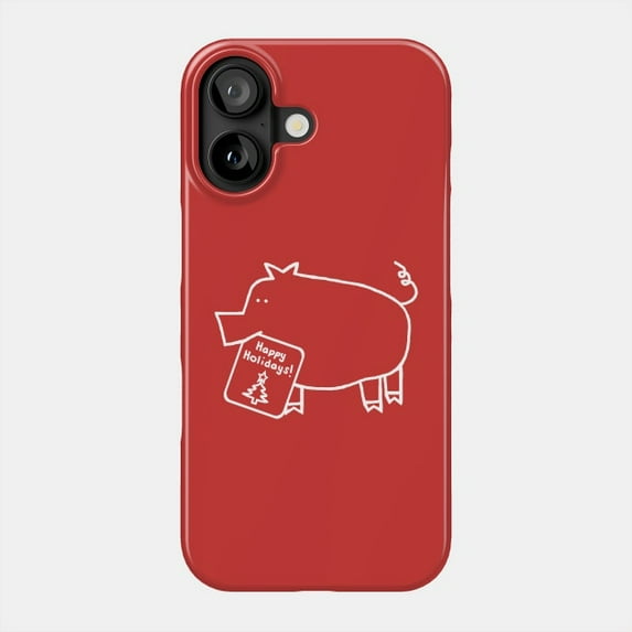 A Minimalist White Line Cute Christmas Pig says Happy Holidays Case for ...