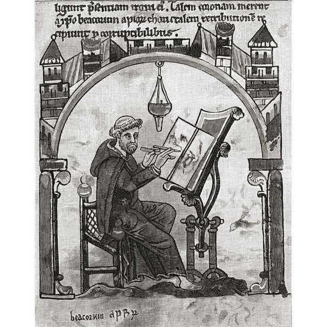 A Monk At His Desk In A Scriptorium C.1200. From The Book Short History ...