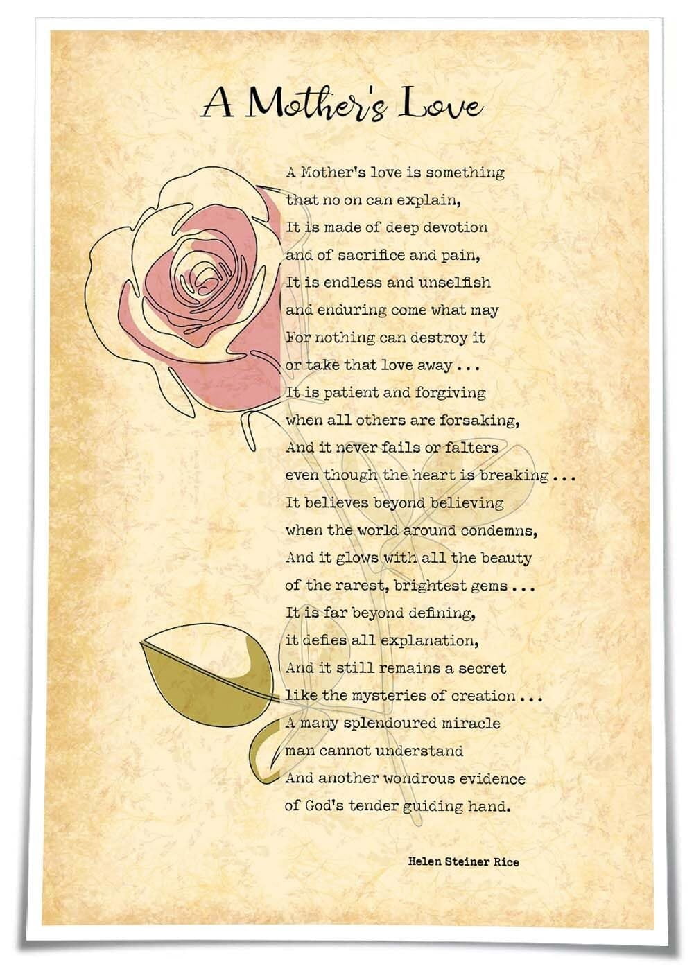 A Mother's Love Poem Wall Art Posters Artwork Vertical Decorations for ...