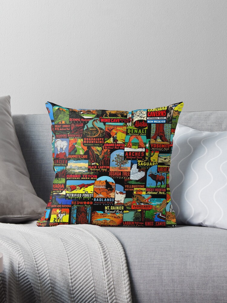 A NEW American National Parks Vintage Travel Decal Bomb Pillow Covers ...