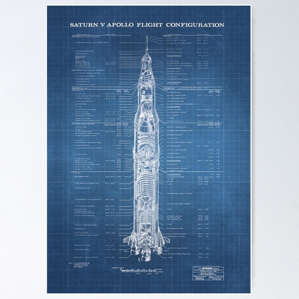 A NEW Apollo Saturn V Blueprint in High Resolution (light blue) Poster ...