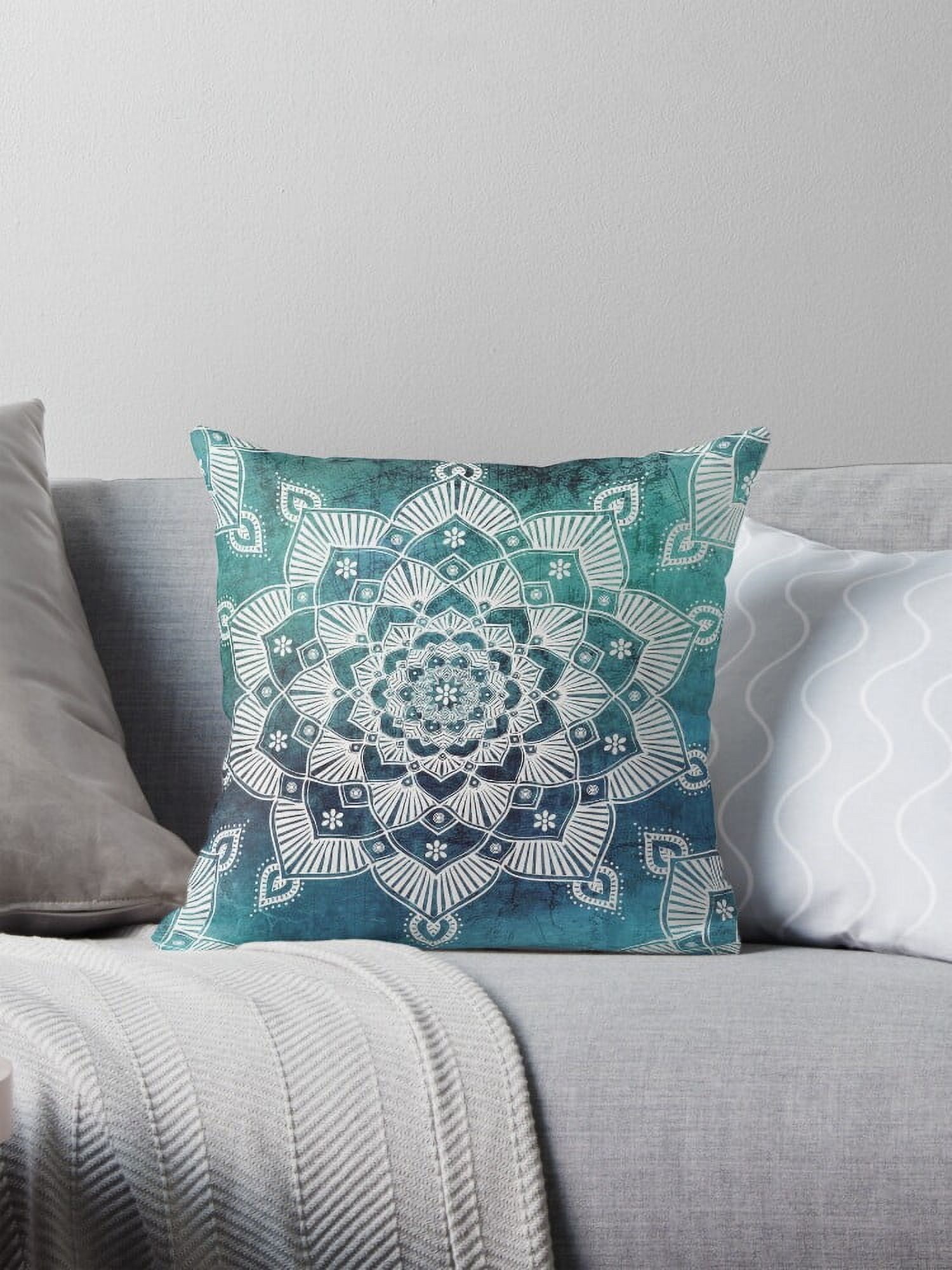 A NEW Aqua Spirit Mandala / Teal White Zen Yoga Mandala Throw Pillow ...