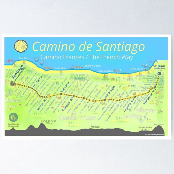 A NEW Map of the Camino de Santiago Poster - Walmart.com