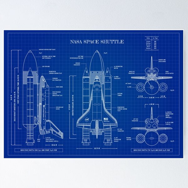 A NEW NASA Space Shuttle (Blueprint) Poster - Walmart.com