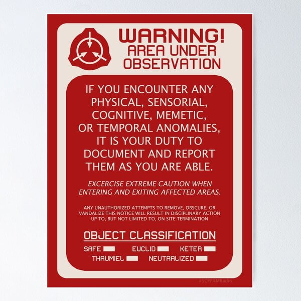 A New Scp Foundation Red Warning Signage Red Background Poster