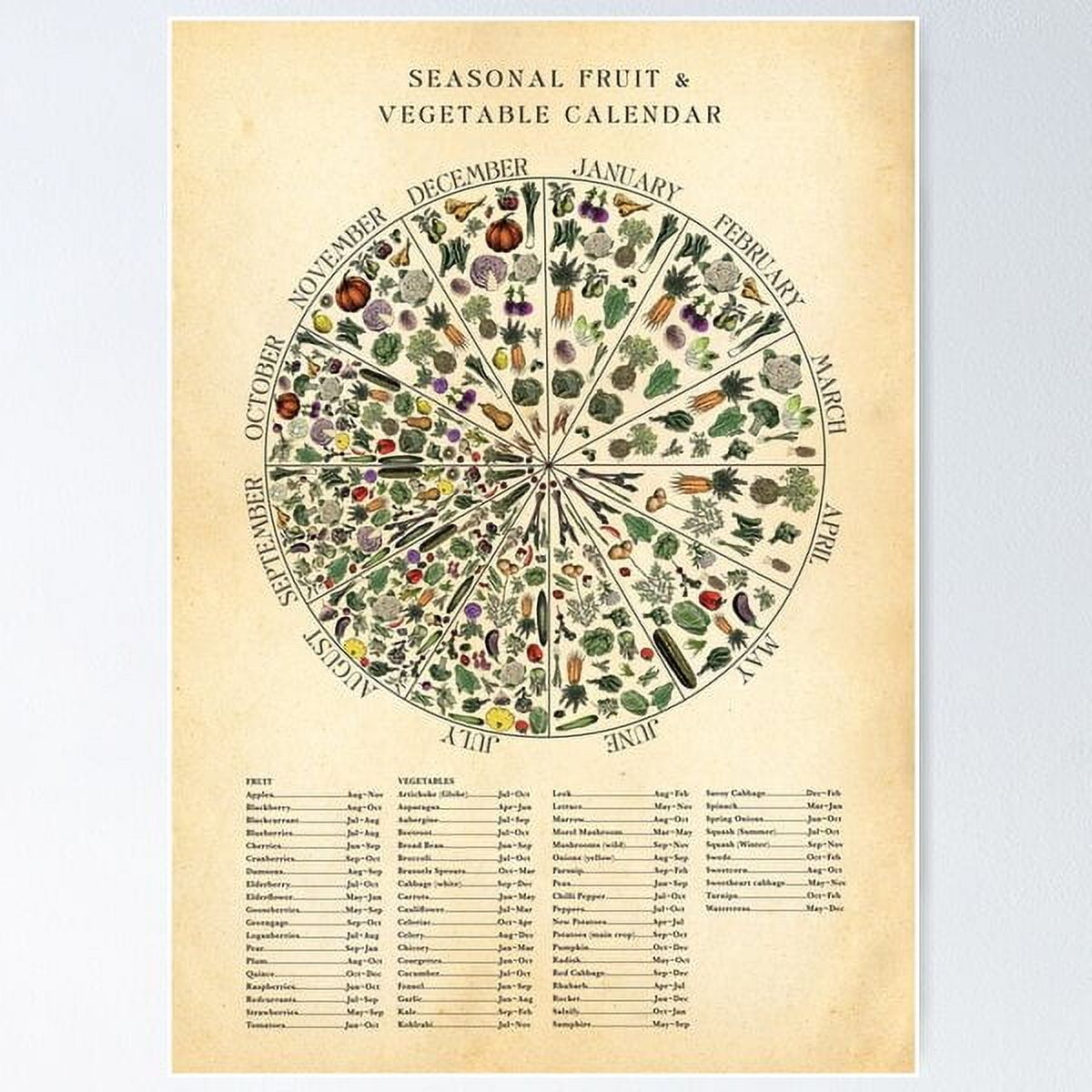 A NEW Seasonal Fruit & Veg Chart Monthly Calendar Poster - Walmart.com