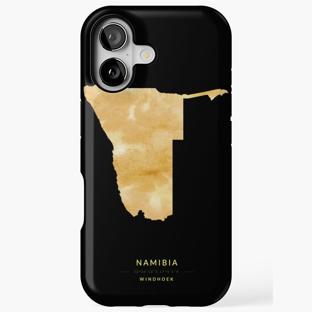 A Namibia Map In Gold Protective Case for iPhone 11 12 13 14 15 16 17 ...