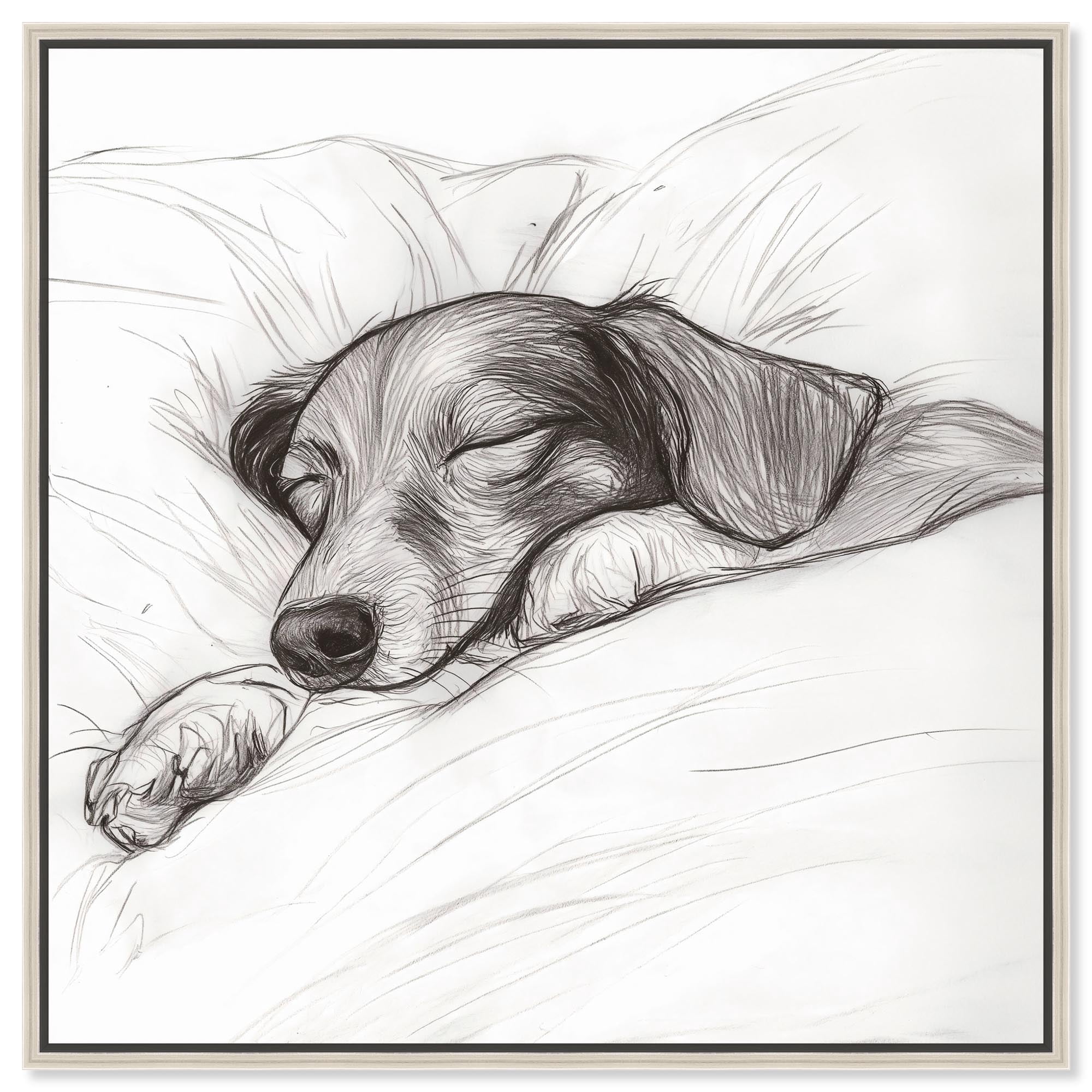 A Nap in Time Canvas Vintage Dog Drawings by Art Remedy, Silver Frame ...