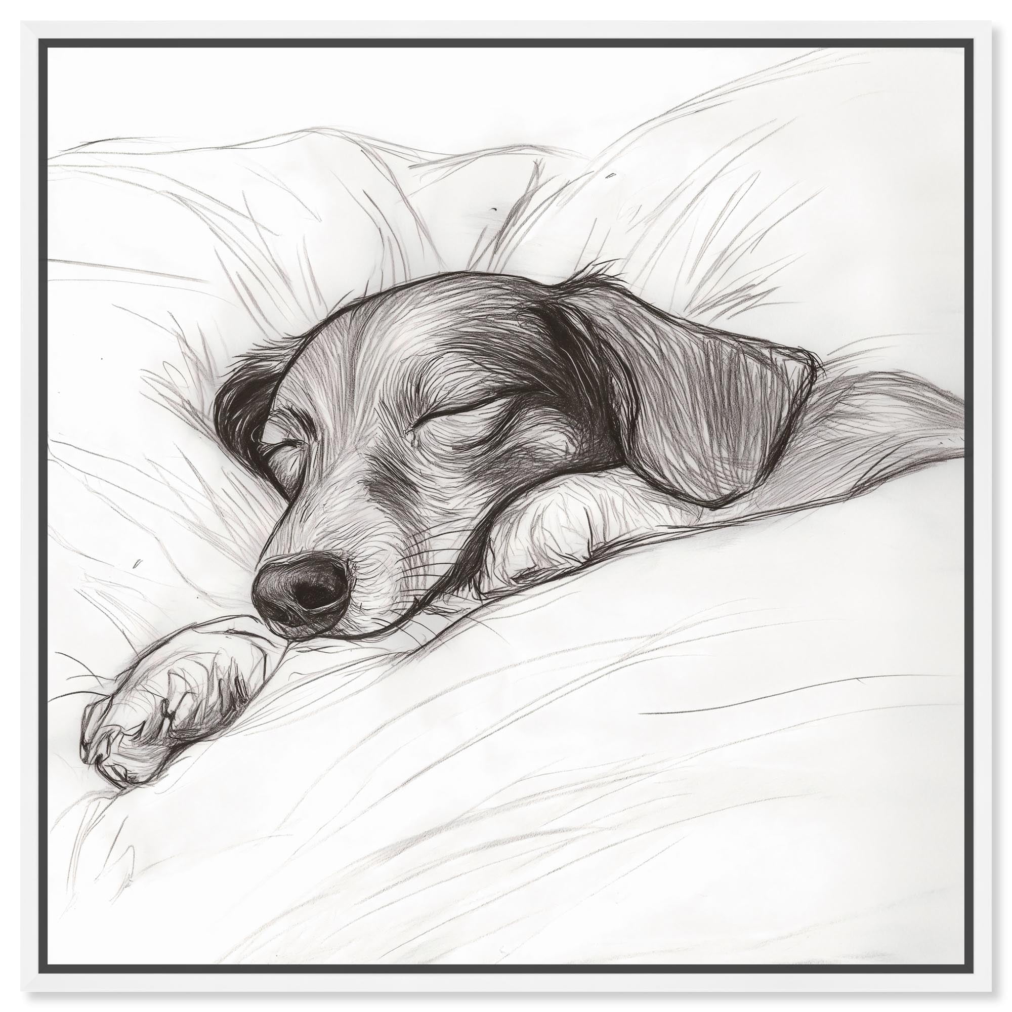 A Nap in Time Canvas Vintage Dog Drawings by Art Remedy, White Frame ...