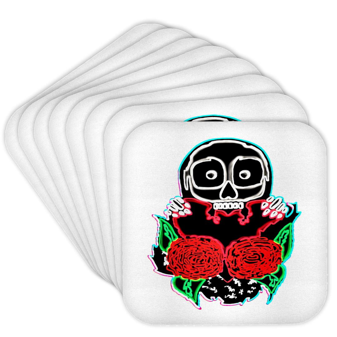 A Neon Version Of My Skull Biting A Heart, set of 8 Coasters - Soft ...