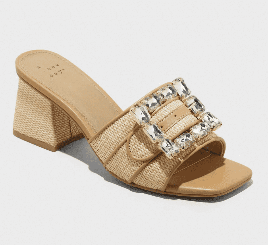 A New Day Women's Beige Kathleen Raffia Buckle Block Heels 7 - Walmart.com