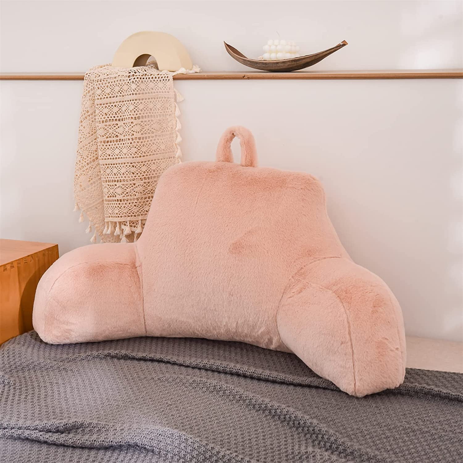 A Nice Night Faux Fur Soft Reading Pillow Bed Wedge Adult Backrest with ...