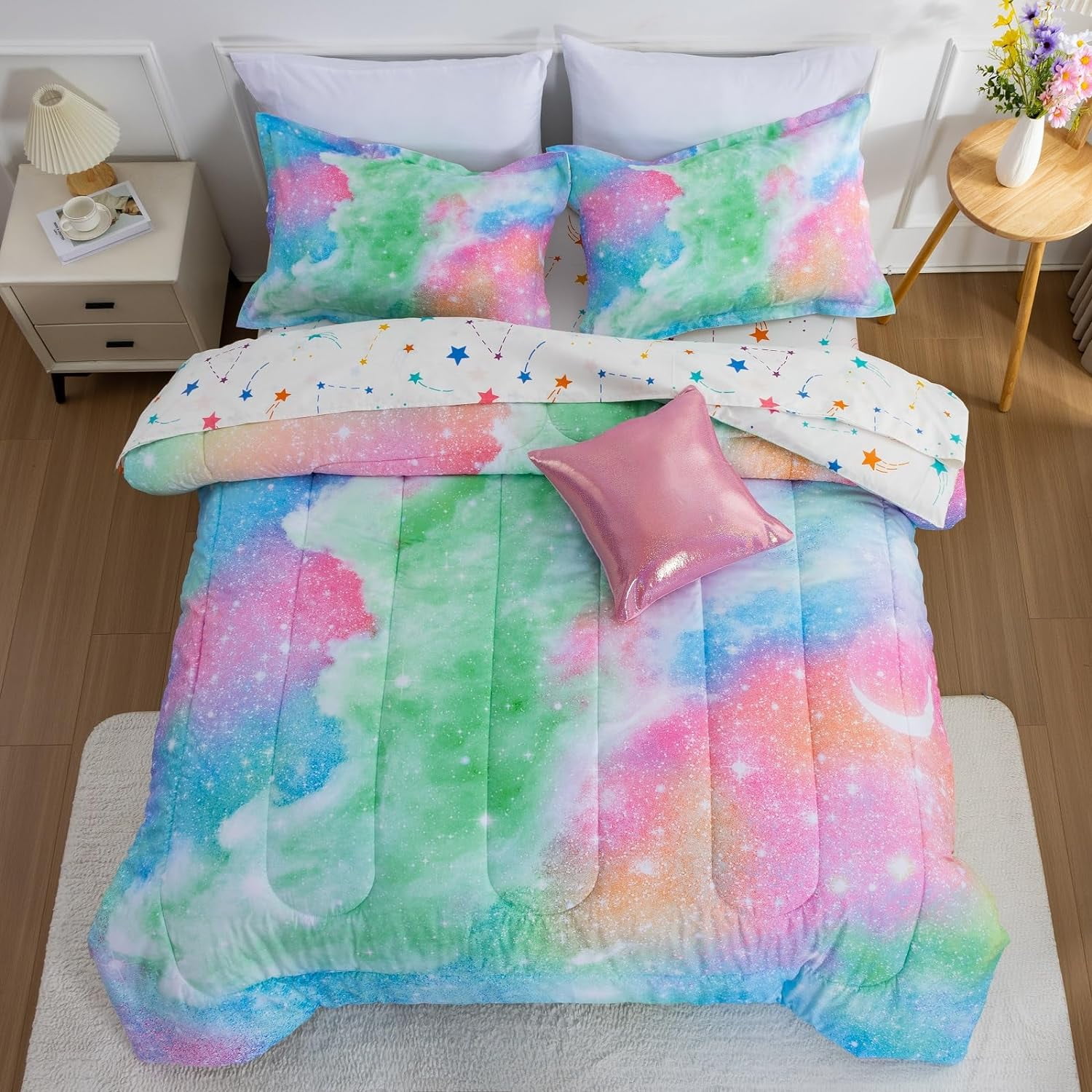 A Nice Night Galaxy Bedding Sets Outer Space Comforter 3D Printed Space Quilt Set Size Glitter ...