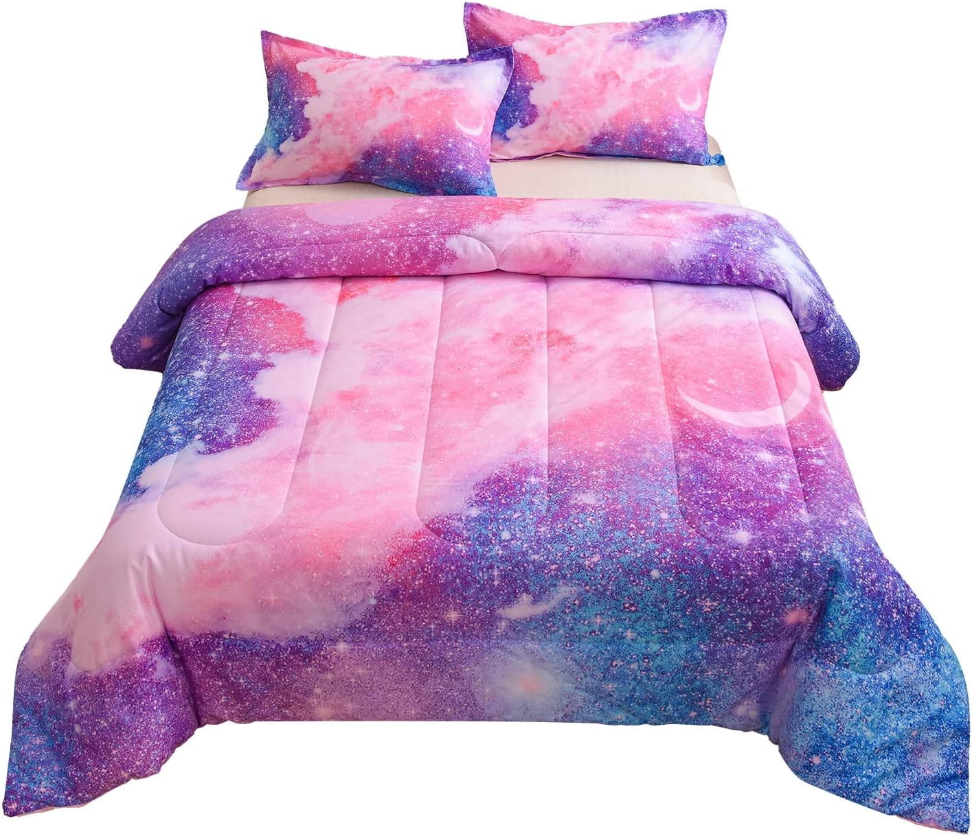 A Nice Night Galaxy Bedding Sets Outer Space Comforter 3D Printed Space Quilt Set Size Glitter ...
