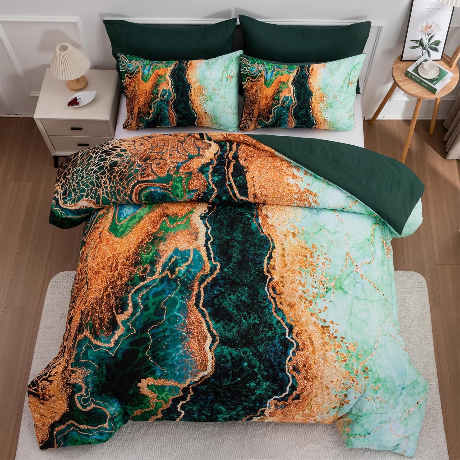 A Nice Night Marble Like Burning Mountain Printed Bedding Set,Retro Style Watercolor Artwork ...