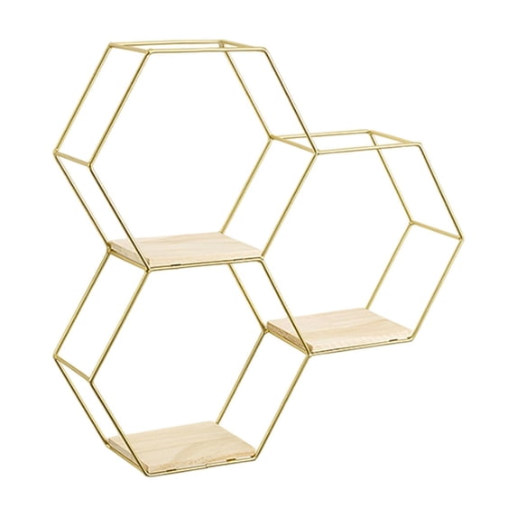 A No Punch Wall Hanging Shelf With Three Honeycomb Design For Living ...