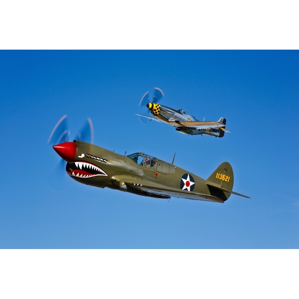 A P-40E Warhawk and a P-51D Mustang Kimberly Kaye in flight Poster ...