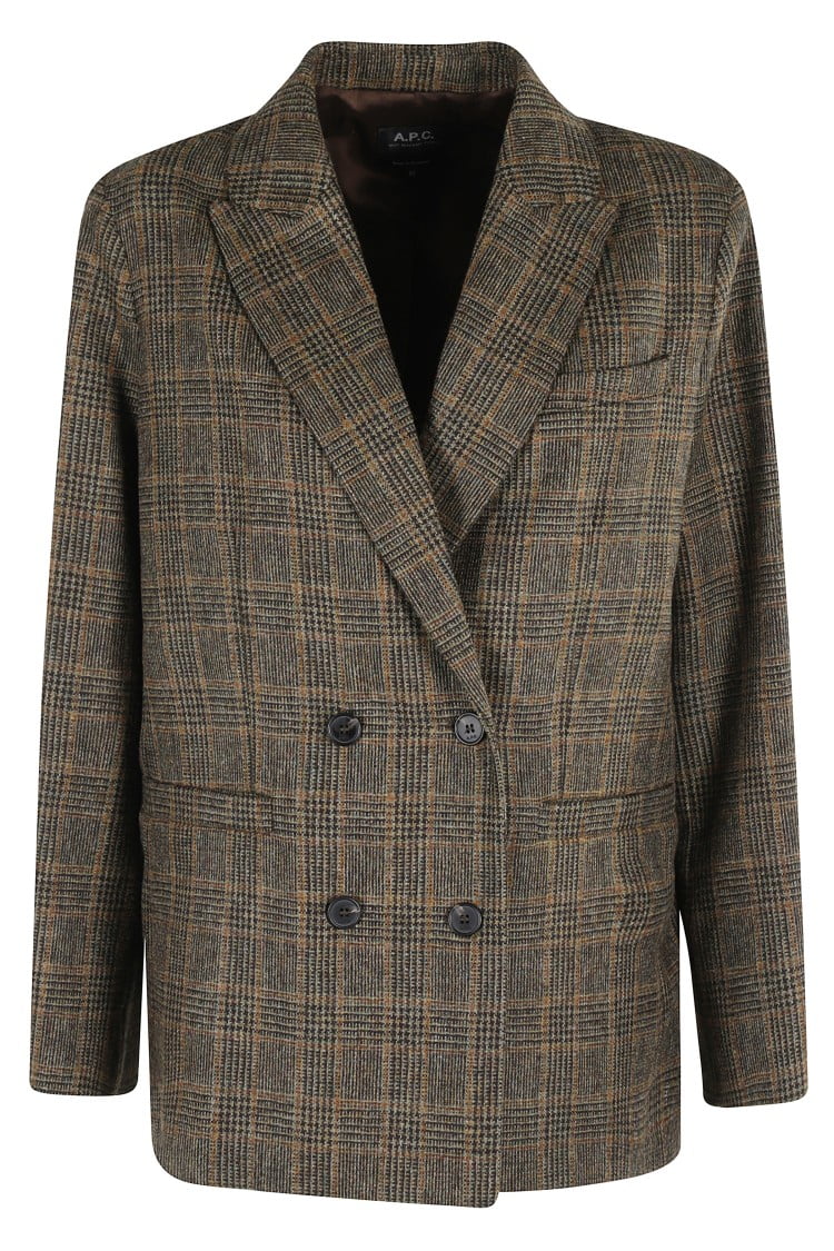A.P.C. Brown Plaid Double-Breasted Lucy Jacket (Women's) - Walmart.com
