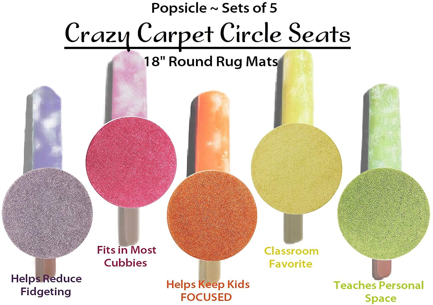 A POPSICLE Set of 5 CHILDREN'S CRAZY CARPET CIRCLE SEATS - 18" Round ...