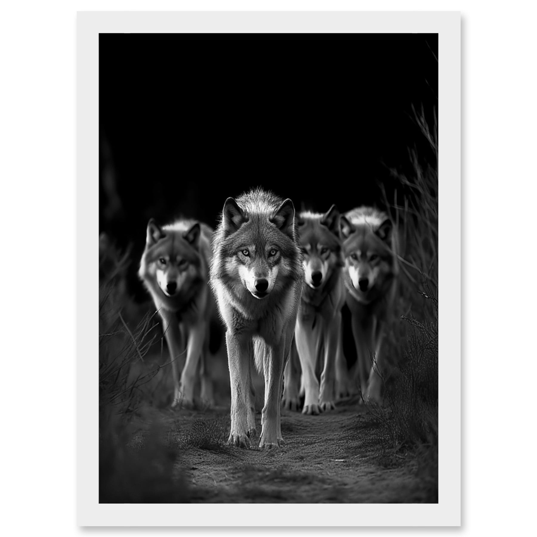A Pack of Wolves Wild Animal Black and White Photo Artwork Framed Wall ...