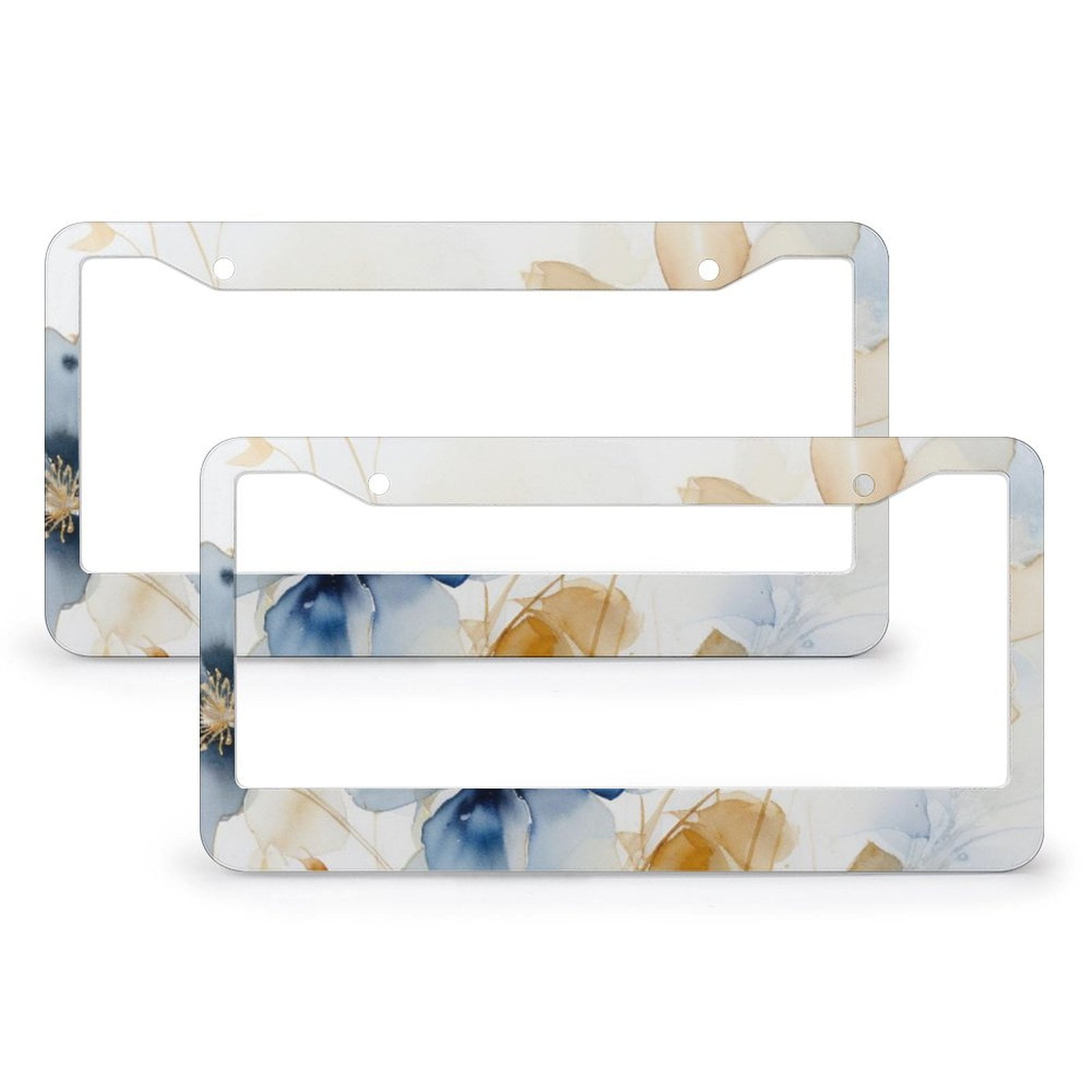 A Painting of Flowers License Plate Frame 2 Pcs Set Brown Cream Grey ...