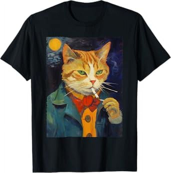 A Painting of a Cat Smoking Cigarette, Cat Art Funny T-Shirt - Walmart.com