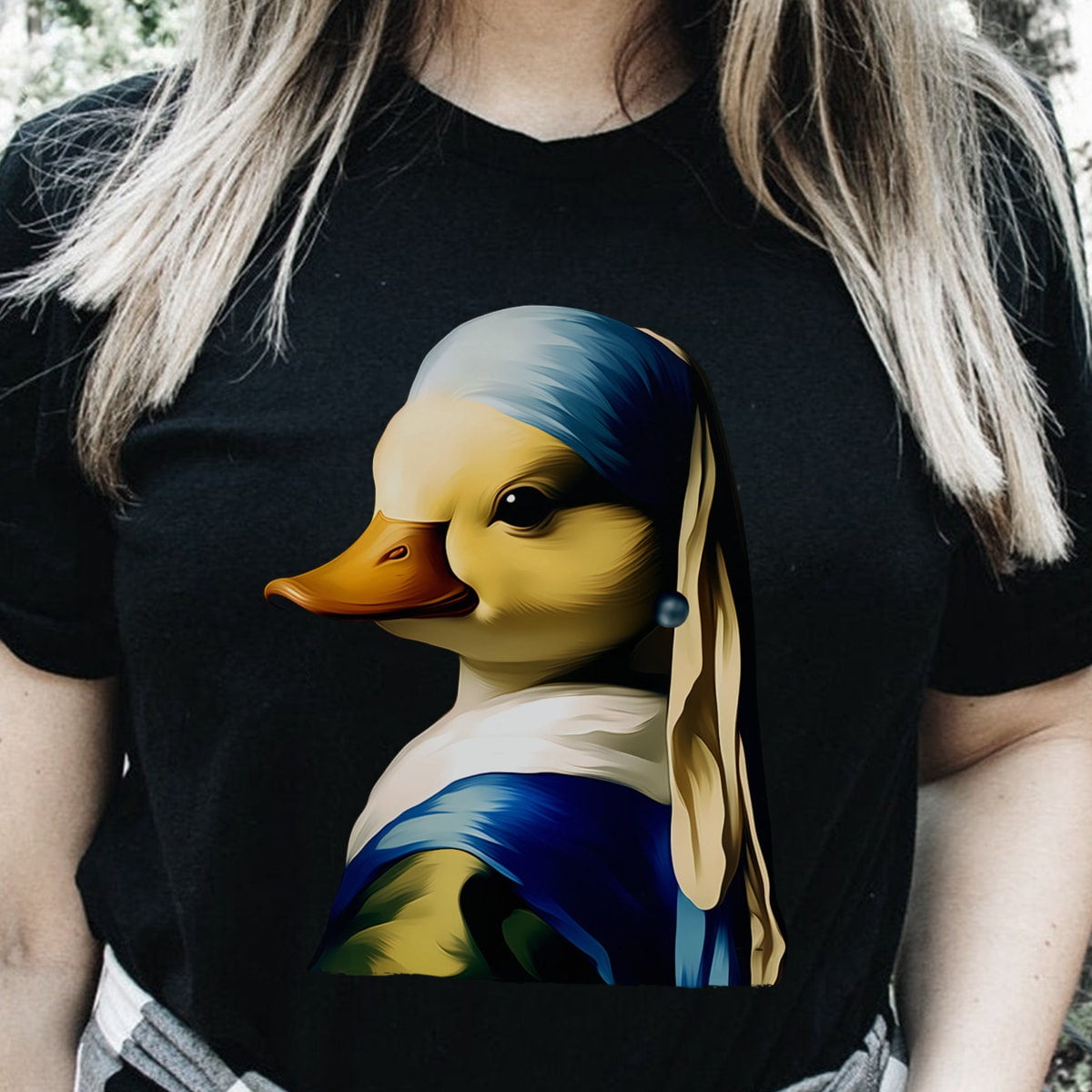 A Painting of a Woman Duck With a Pearl Earring T-Shirt - Duck Painting ...