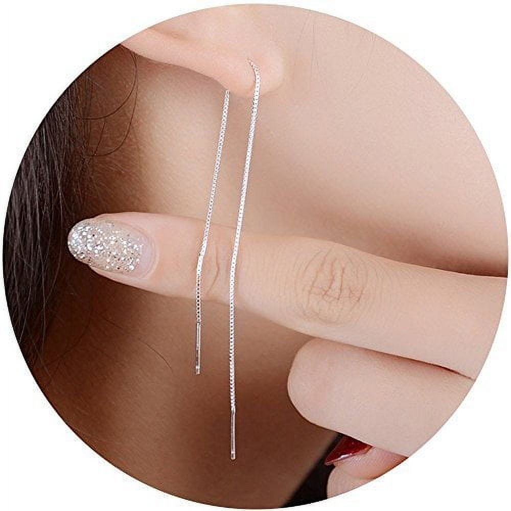 A Pair 925 Sterling Silver Tassel Threader Drop Earrings Long Chain Ear Line (silvery) - Walmart.com