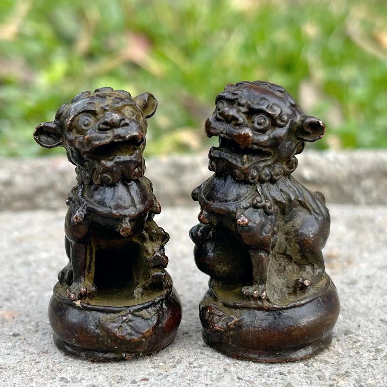 A Pair Mini Copper Feng Shui Money Wealth Lion Loon Dragon pixiu beast ...